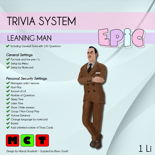 Second Life Marketplace - [EPIC Trivia System] Leaning Man (ADD ME)